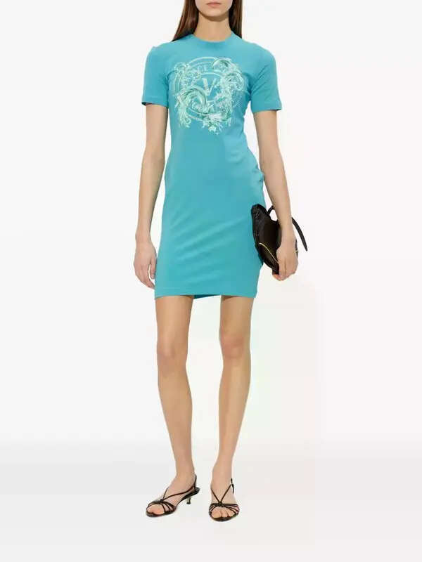 Versace Graphic Embellished Dress - Blue