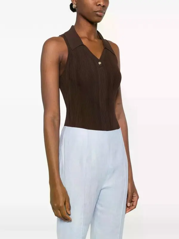 Sandro Ribbed Knit Polo Bodysuit