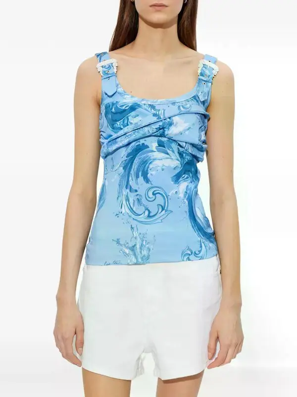 Versace Wave Couture-print Tank Top - Blue