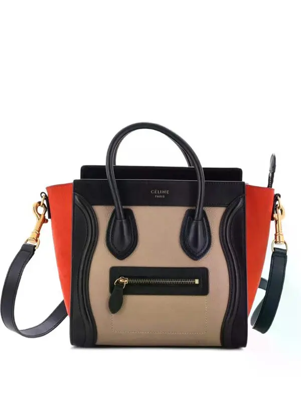 Celine Tricolor Leather Nano Luggage Bag - Black
