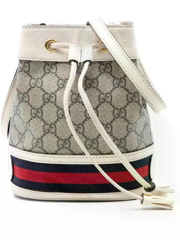 Gucci Mini Gg Supreme Web Ophidia Bucket Bag - Neutrals