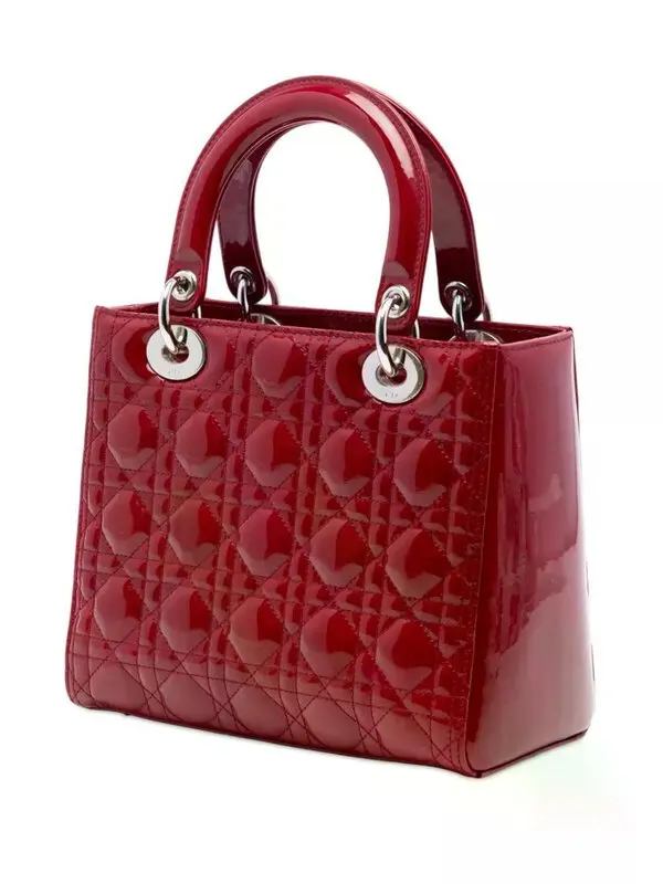 Dior 2018 Medium Patent Cannage Lady Satchel - Red
