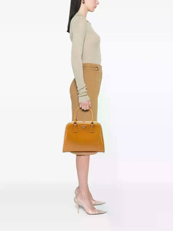 Prada 2010-2016 Saffiano Vernice Pyramid Frame Handbag