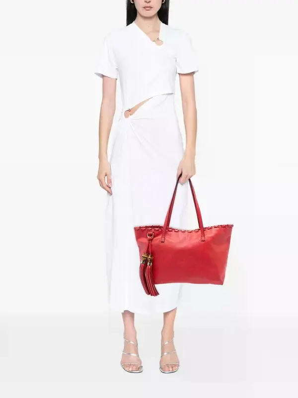 Gucci Leather Bamboo Tassel Tote Bag