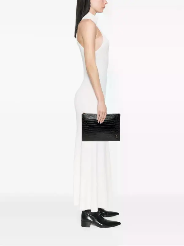 Saint Laurent 2019 Croc Embossed Leather Zipped Tablet Holder