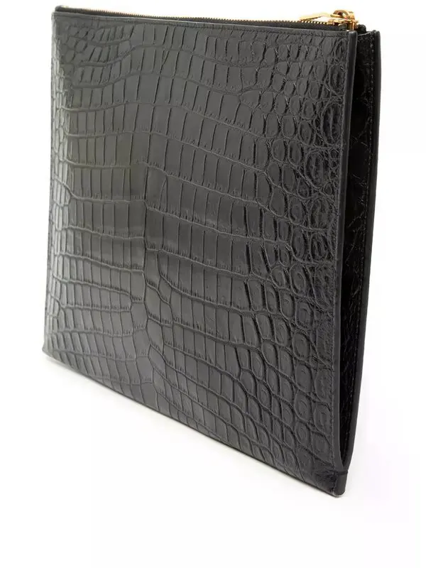 Saint Laurent 2019 Croc Embossed Leather Zipped Tablet Holder