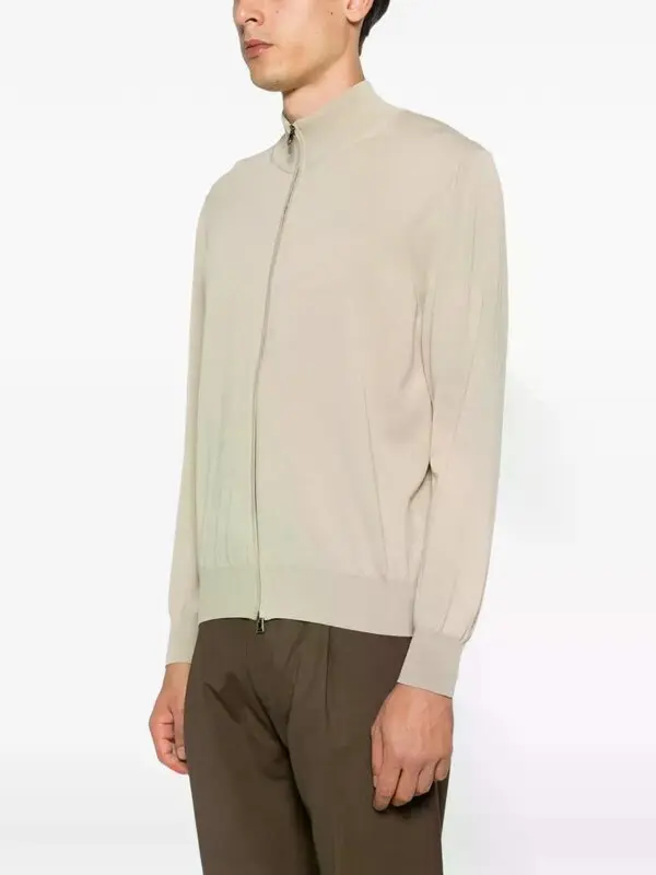 Canali Zip-up Knit Cardigan - Neutrals