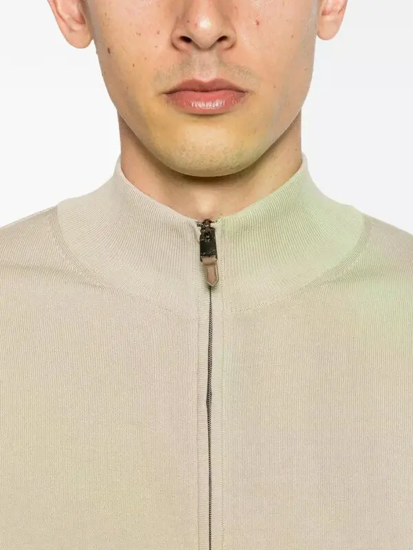 Canali Zip-up Knit Cardigan - Neutrals