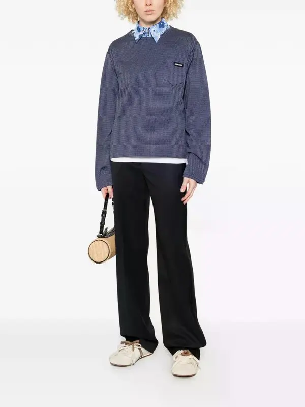 Miu Miu Long Sleeve Crewneck T-shirt With Jacquard Motif