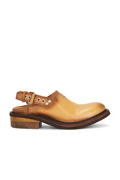 Miu Miu Embossed Calfskin Slingback Mules With Platform - Cuoio