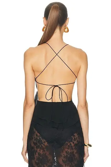 THE SEI Cut Out Ruffle Cami - Black