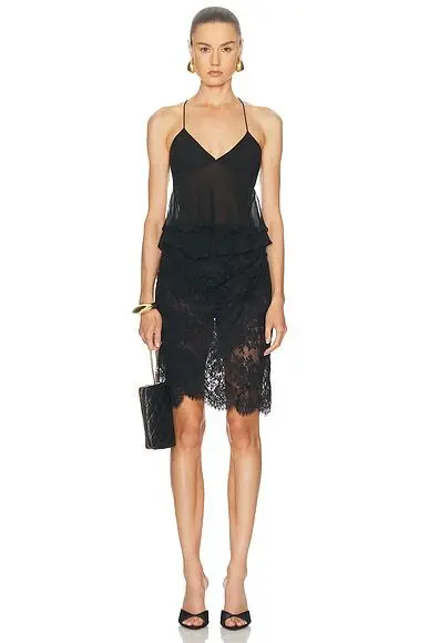 THE SEI Cut Out Ruffle Cami - Black