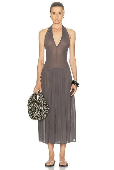 ST. AGNI Fluid Jersey Halter Dress - Soot