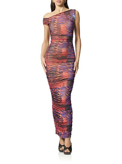 Victoria's Secret Afrm Biona Maxi Dress With Asymmetrical Neckline And Ruched Detailing - Print