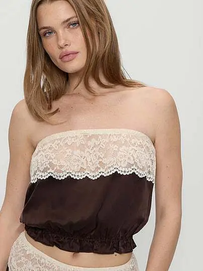 Victoria's Secret Frankies Bikinis Rosie Silk Strapless Blouse - Brown