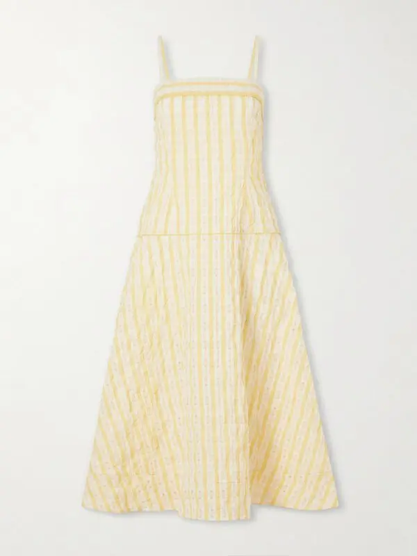 Rosie Assoulin Drop Me A Note Striped Seersucker Midi Dress - Yellow