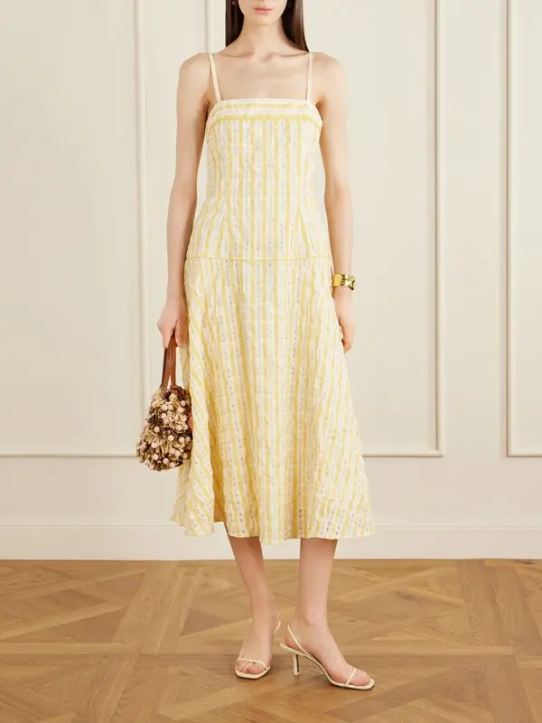 Rosie Assoulin Drop Me A Note Striped Seersucker Midi Dress - Yellow