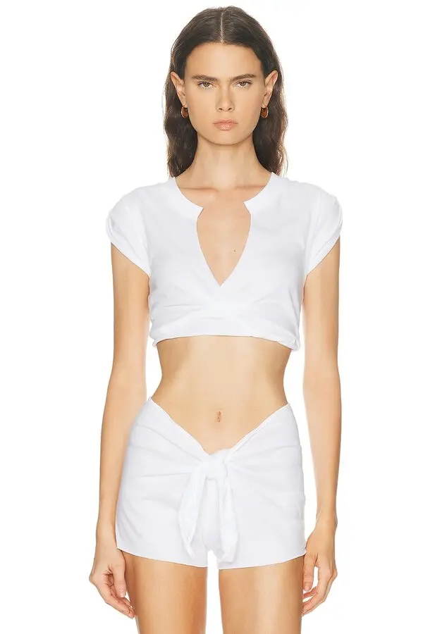 SKIMS Cotton Jersey Coverups Plunge Twist Top - Snow