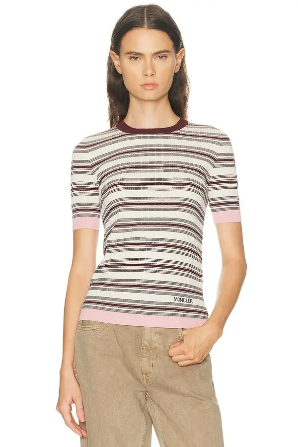 Moncler Short Sleeve Knit Top - Natural