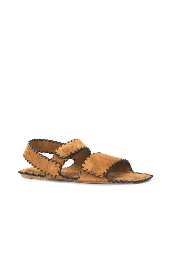 Khaite Boden Whip Stitch Flat Sandals - Caramel