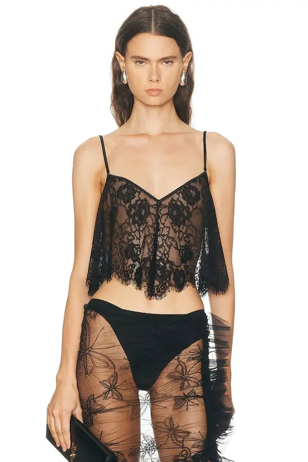 FLEUR DU MAL Juliet Lace Flutter Cami Top - Black