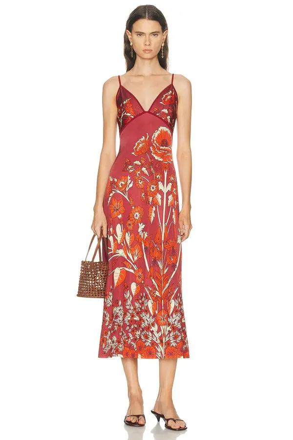 Johanna Ortiz Sendero De Astromelias Ankle Dress - Wine & Red