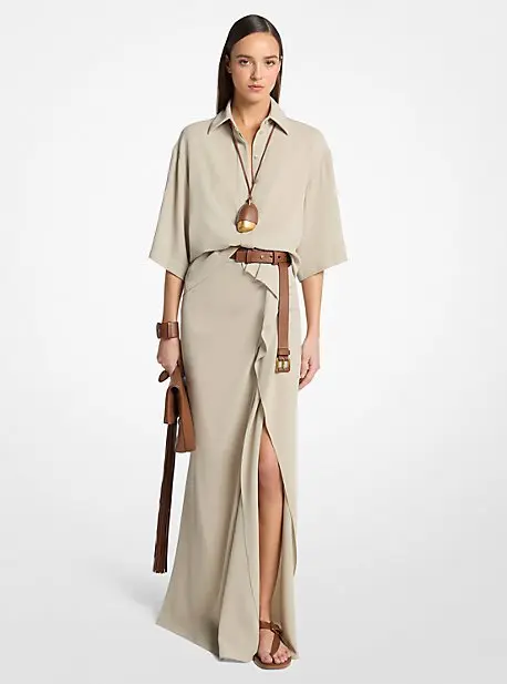 Michael Kors Wool Crepe Pareo Skirt - Natural