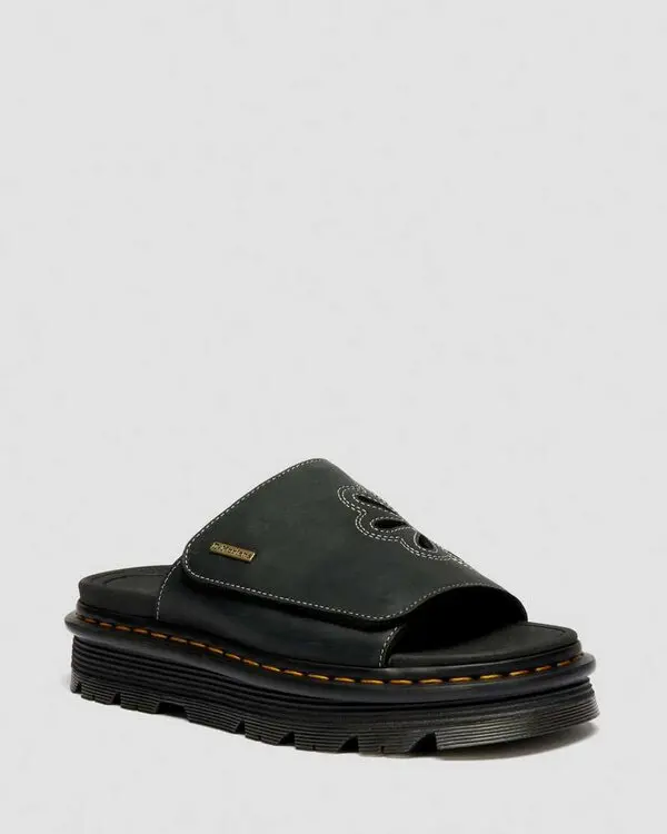 Dr. Martens Zebzag Wyoming Leather Slides - Black