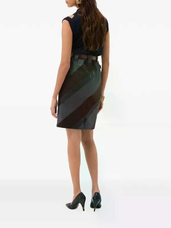Versace Striped Suede And Wool Mohair Blend Pencil Skirt