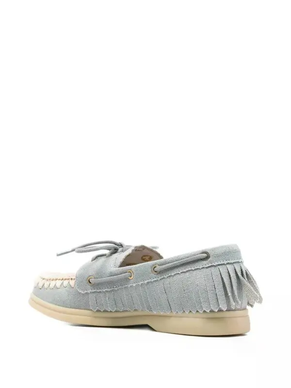 Mou Lace-up Round-toe Loafers With Fringe Detailing - Blue