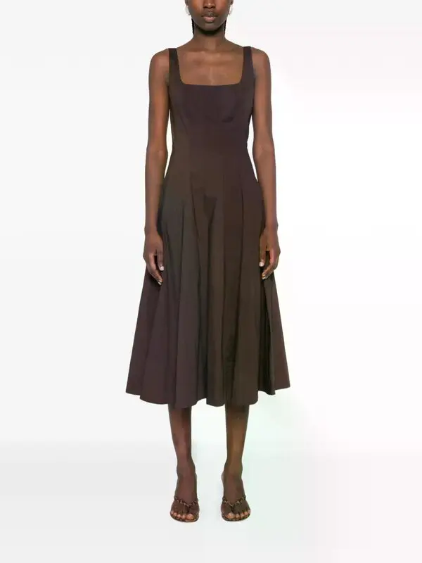 Staud Wells Square-neck Midi Dress - Brown