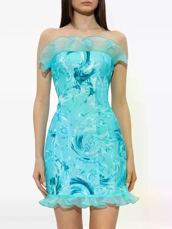 Versace Patterned Off-shoulder Mini Dress