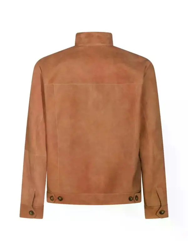 Canali Leather Stand-collar Zip-up Jacket