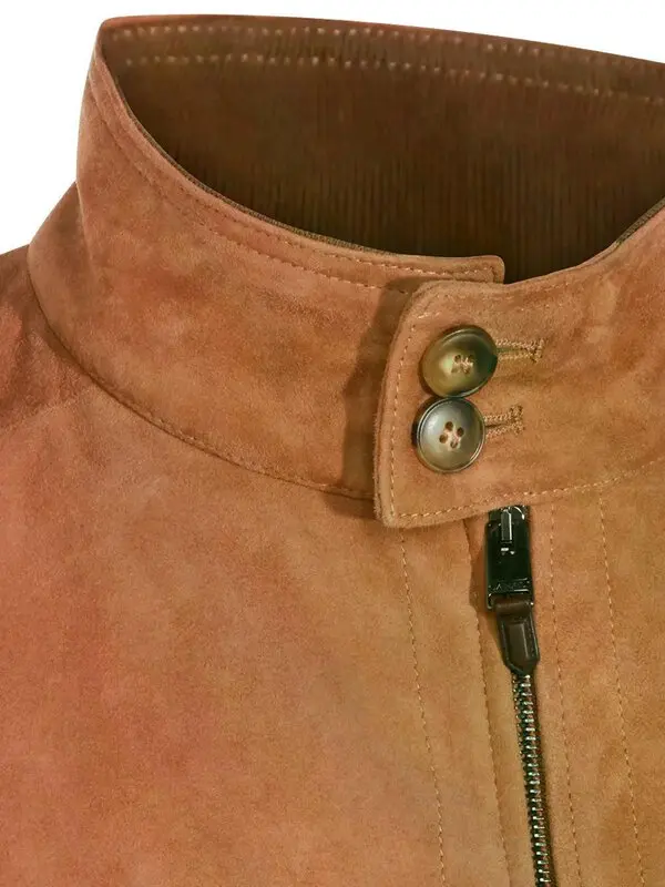 Canali Leather Stand-collar Zip-up Jacket