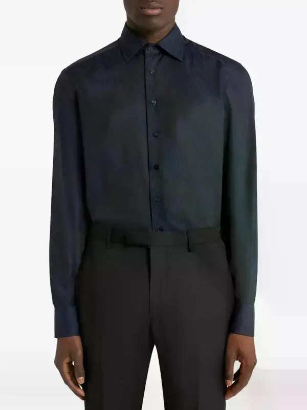 Etro Cotton Jacquard Shirt With Arnica Motif - Blue
