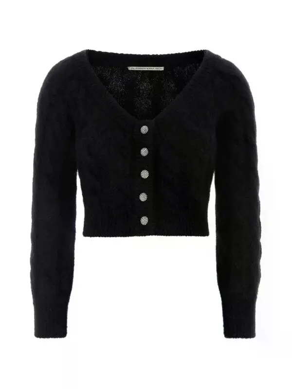 Alessandra Rich Mohair Blend Jewel Embellished Cardigan - Black
