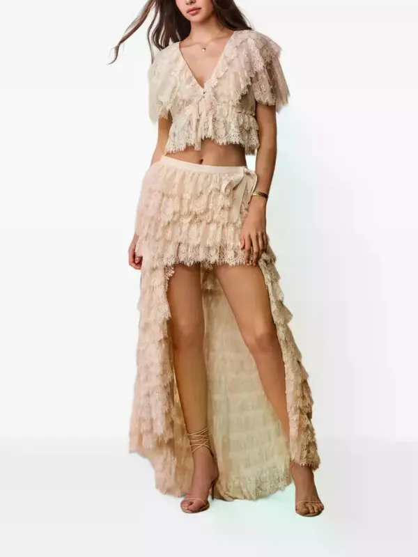 LoveShackFancy Camilia Lace Ruffled Maxi Skirt