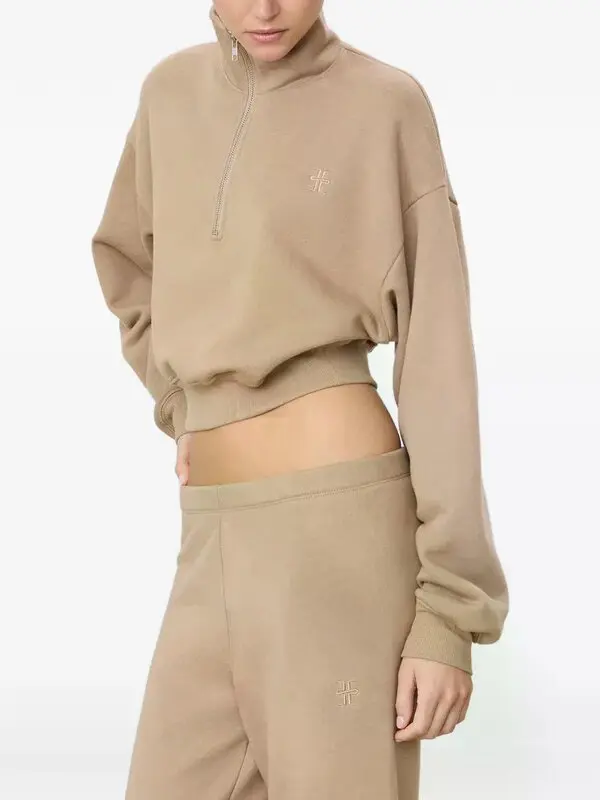 Eterne Cropped Half-zip Cotton Polo Top