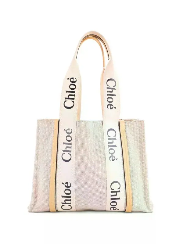 Chloé Woody Canvas With Leather Medium Tote Bag - Neutrals