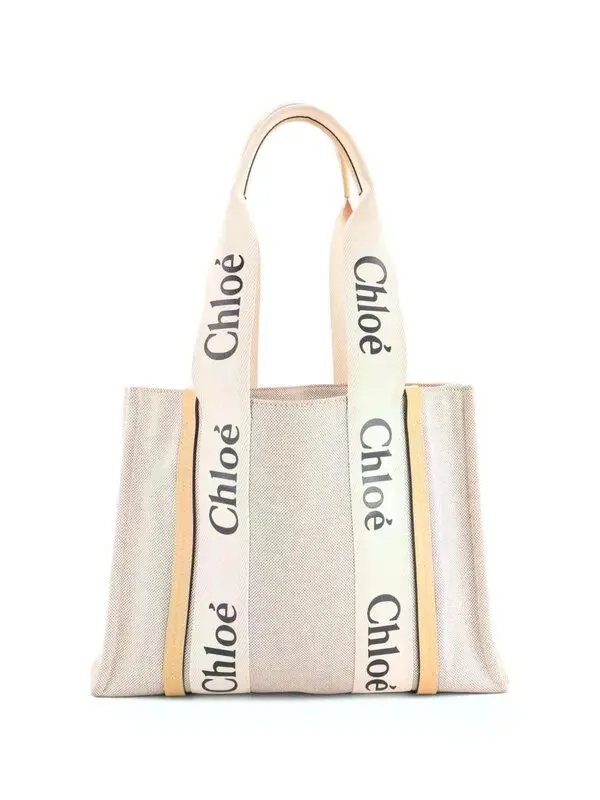 Chloé Woody Canvas With Leather Medium Tote Bag