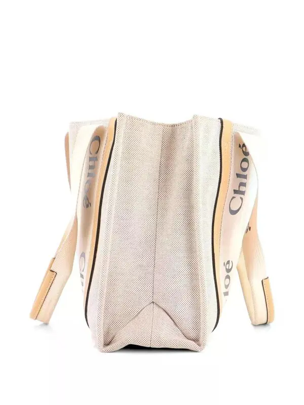 Chloé Woody Canvas With Leather Medium Tote Bag