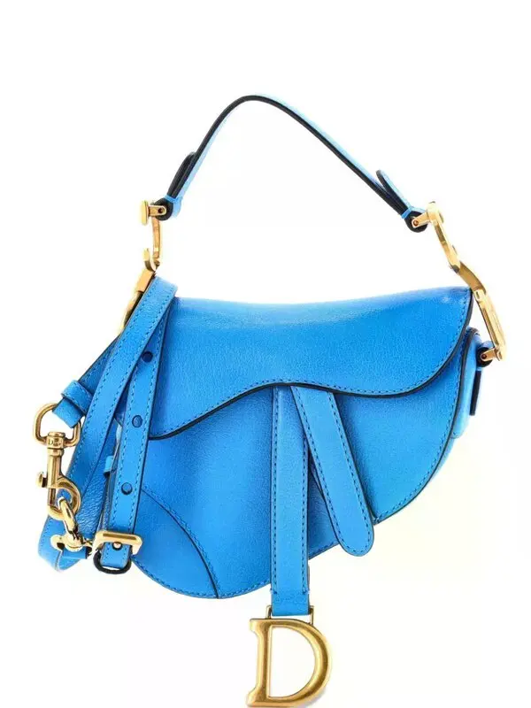 Dior Saddle Handbag Leather Micro Shoulder Bag With Strap - Blue