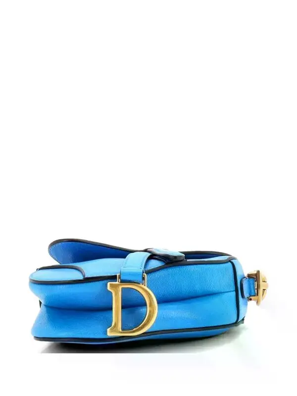 Dior Saddle Handbag Leather Micro Shoulder Bag With Strap - Blue