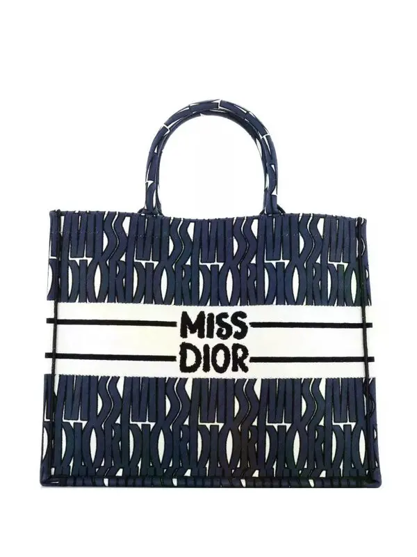 Dior Miss Book Embroidered Canvas Medium Tote Bag - Blue