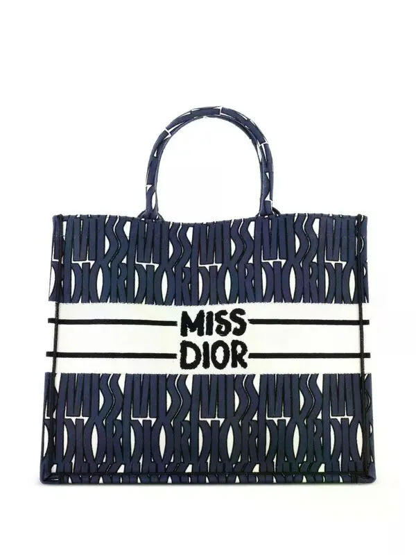 Dior Miss Book Embroidered Canvas Medium Tote Bag - Blue