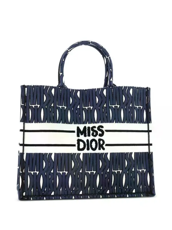 Dior Miss Book Embroidered Canvas Medium Tote Bag - Blue