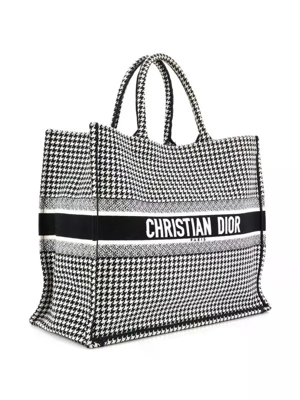 Dior Houndstooth Canvas Large Tote Bag