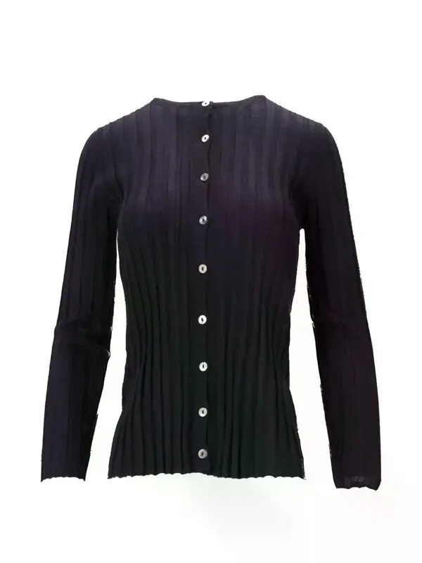 LA ROSE Ribbed Knit Button Cardigan - Blue