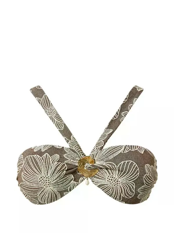 TWINSET Floral Jacquard Bikini Top - Brown