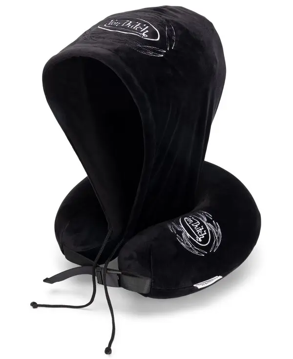 VON DUTCH Pinstripe Hooded Memory Foam 11" Travel Neck Pillow - Black